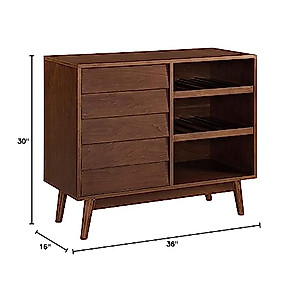 Walker Edison Mid-Century Modern Wood Kitchen Buffet Sideboard with Bottle Storage-Entryway Serving Wine Storage Doors-Dining Room Console, 36 Inch, Walnut