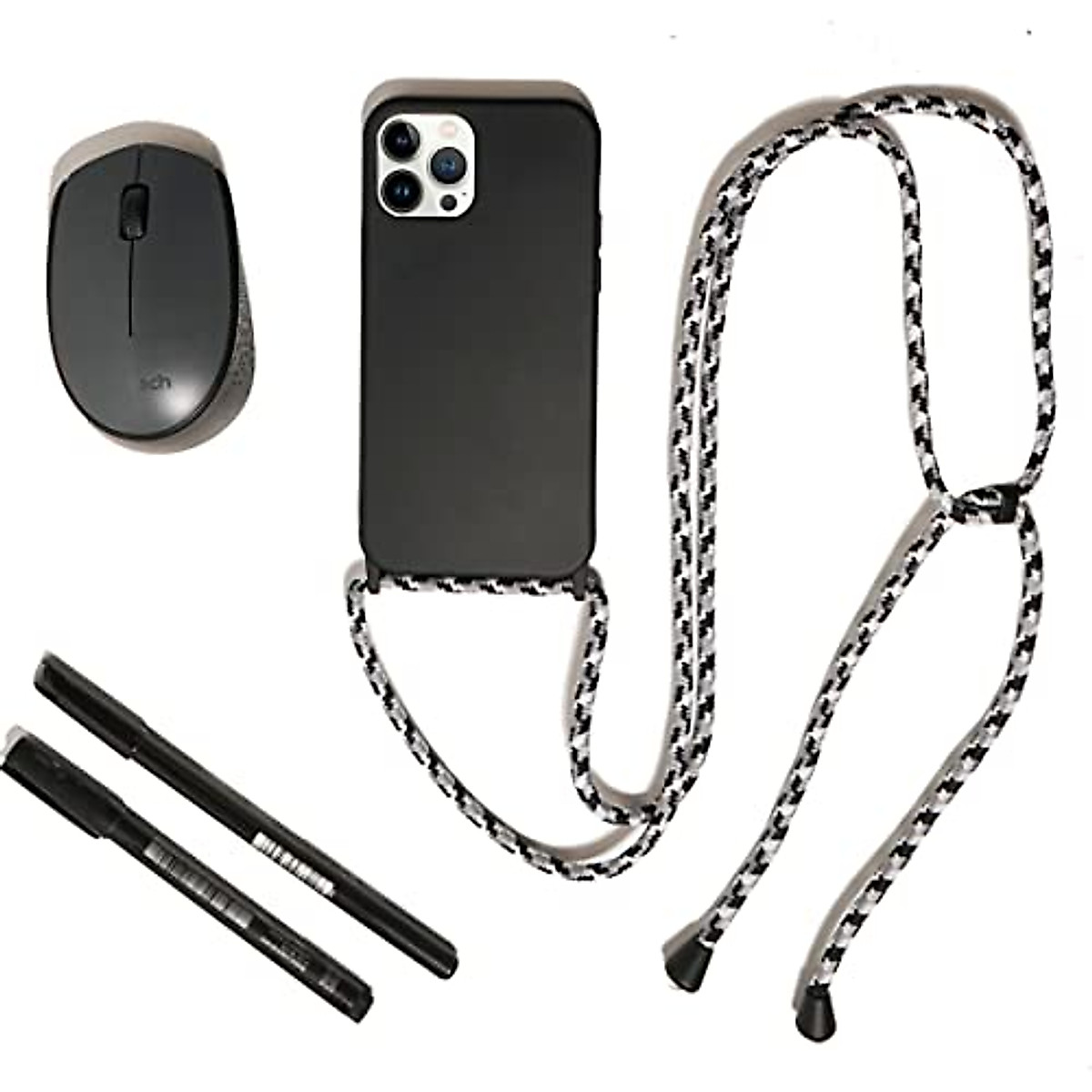Ecofriendly iPhone 12 Mini Crossbody Cord Case Leash Hands-Free Adjustable Strap Landyard Shockproof Resistant Cover (Black)