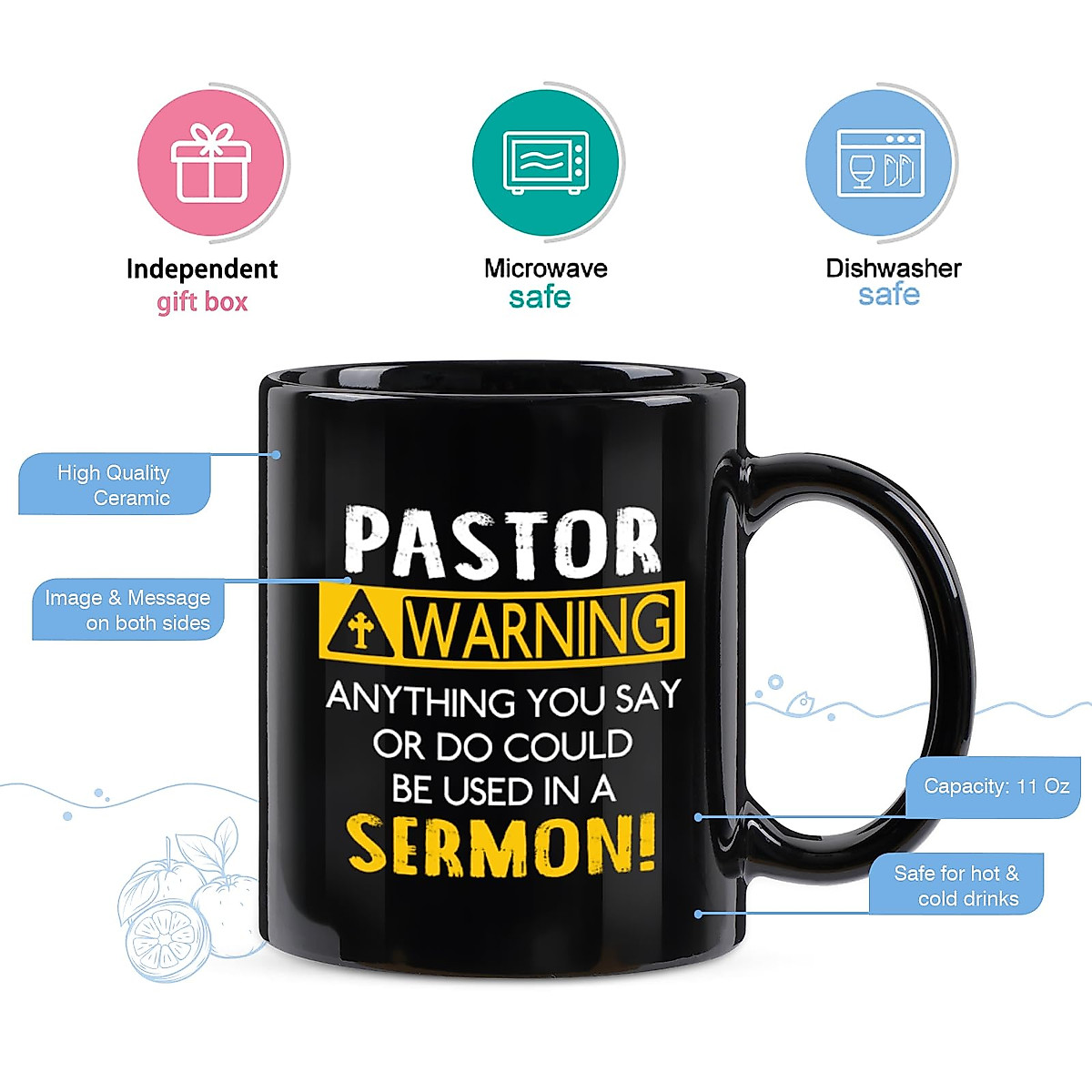 YHRJWN - Pastor Appreciation Gifts, Pastor Warning Coffee Mug, Pastor Appreciation Religious Gifts for Men Friends Coworker, Unique Pastor Christian Gifts for Birthday Christmas, 11 Oz Black