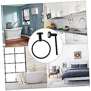 Uonlytech 6 pcs Hand Rack Towel Hanger and Cabinet with Hook Wall Paper Rod Wall-Mounted Rustic Supplies Black Holder Tissue Steel Toilet Practical Hardware Storage Dispenser