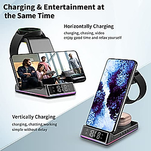 Wireless Charger with Clock/Alarm for Samsung Charging Station, 3 in 1 Android Phone Multiple Devices Charger for Galaxy S22 Ultra/S21/Z Flip/Fold 4/Buds/Galaxy Watch 5/Pro/4/3(Only for Samsung Watch)