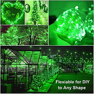 Yayfazy Green Christmas Solar String Lights Copper Wire 2Packs Each 100Led 33 Ft Outdoor Fairy Twinkle Lights with 8 Modes IP65 Waterproof for Patio Garden Tree Xmas Party Wedding Yard Decoration