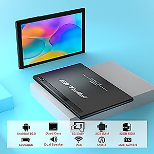 AAUB Tablet Android 10 Inch with 32GB Storage, 1280x800 HD Touchscreen, Dual Camera 2MP + 8MP,6000mAh Battery, WiFi & Bluetooth, Easy to Operate Support Microsoft Office Software Black