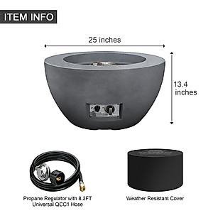 Kante 25 Inch Propane Fire Table, 50,000 BTU Large Concrete Fire Pit Table for Outdoor Garden Patio, Smokeless Gas Fire Pit with Waterproof Cover, Side Handles, Natural Concrete