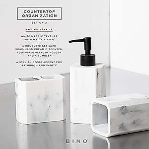 BINO Bathroom Accessories Set - Matte Marble | Soap Dispenser | Toothbrush Holder | Tumbler | 3-Piece Bathroom Organizer Countertop Set | Bathroom Decor | Home Decor | Bathroom Set