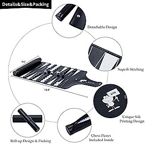 Travel Backgammon Set Roll Up Detachable Design Bagammon Game Set with Backgammon Checkers Inside (Black)