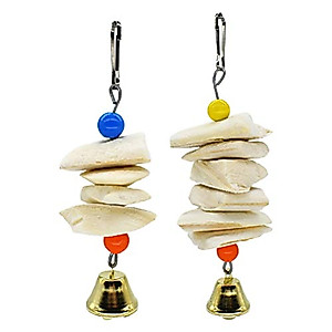 balacoo 2 Pcs Parrot Bird Chewing Toy Cuttlebone Beak Grinding Stone Parrot Bite Tearing Toy Bird Cage Toys with Bell for Budgies Hamster Chinchilla Rabbit Random Color