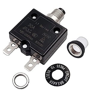 smseace 30Amp Electric Button Breaker 125/250VAC,Thermal Overload Protector L1 Series with Manual Reset, Waterproof Button Cap L1-30A