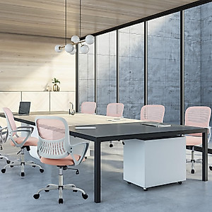 Sweetcrispy Office Computer Desk Chair, Ergonomic Mid-Back Mesh Rolling Work Swivel Task Chairs with Wheels, Comfortable Lumbar Support, Comfy Arms for Home, Bedroom, Study, Student, Pink