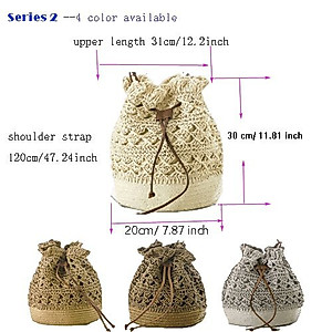 Abuyall Women Straw Bucket Bag Hobo Shoulder Handbag Drawstring Beach Tote Bag H…