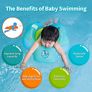Free Swimming Baby Inflatable Baby Float with Sun Canopy Size Improved Infant Pool Floaties Swimming Pool Toys for The Age of 3-36 Months (Blue, Large)