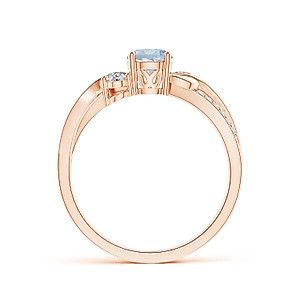 Angara Natural 0.4 Ct Aquamarine and 0.2 Ct Diamond Three Stone Ring for Women in 14K Rose Gold (Grade-AAA | Size-5mm) | March Birthstone, Birthday, Engagement, Anniversary Jewelry Gift For Women