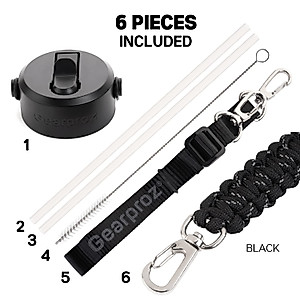 Gearproz Handle Compatible with Hydro Flask, Takeya, Thermoflask Bottle, Wide Mouth Straw Lid, Paracord Strap (Black)