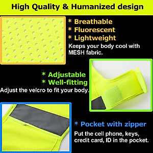 Reflective Running Vest Gear with Large,Zippered Pocket, Adjustable Waist, Light & Comfy satety Vest for Walking, Cycling, Jogging, 360° High Visible Safety Gear for Women and Men