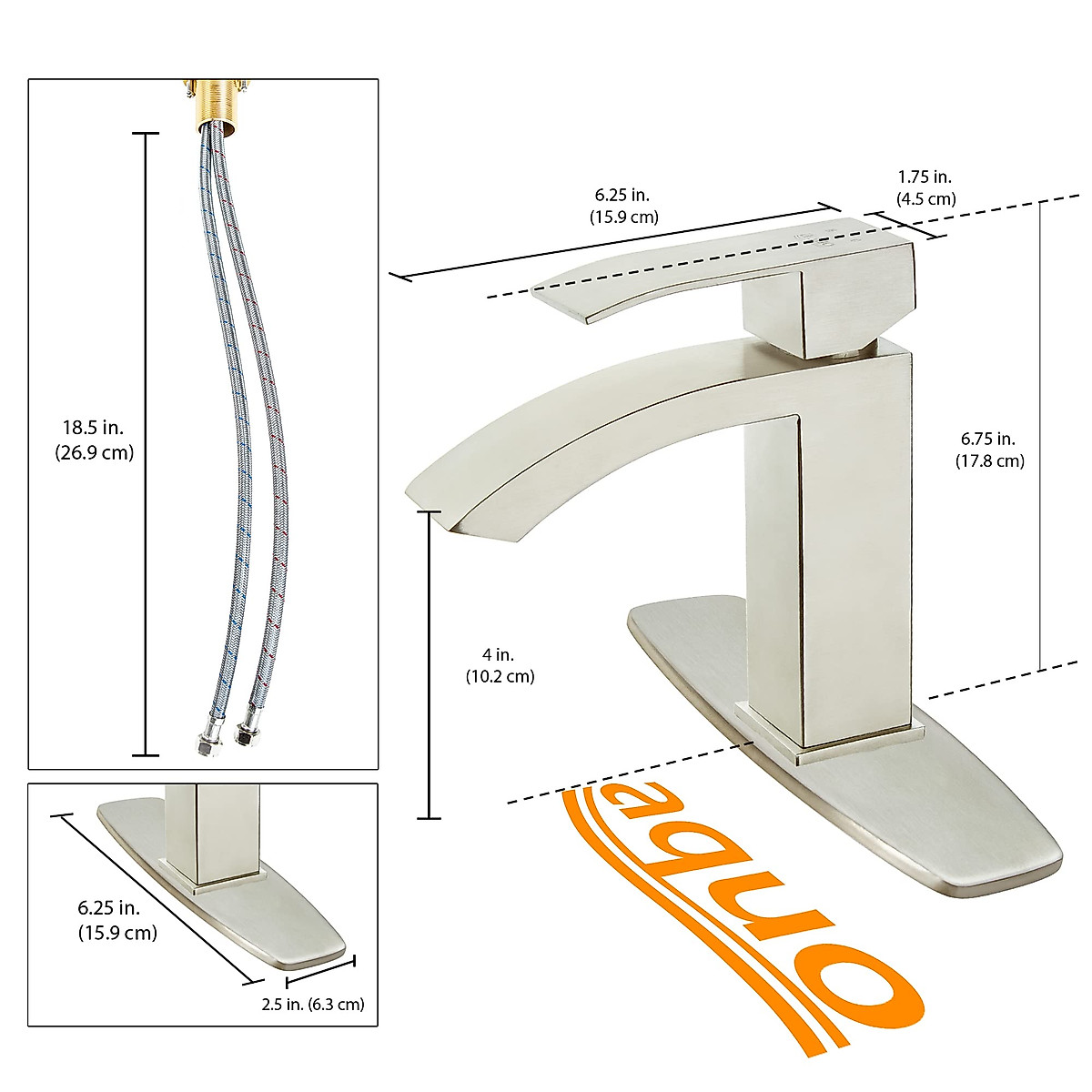 aquo Bathroom Faucet - 7" Height Sink Faucet Fits Variety Bathroom Sink, Nicely Preventing Leaking Issue by Brass Bathroom Sink Faucet Inner Hoses Design, Brushed Nickel