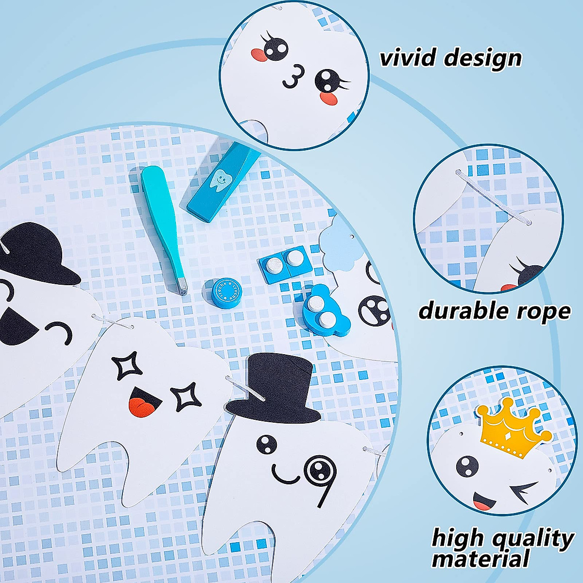 4 Pieces Tooth Banner Decorations 1st Tooth Banner Garland for Dental Graduation Birthday Party Baby Shower Decor