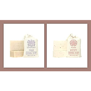 Greenwich Bay Trading Set of 2 Herbal Soaps - Each Individually Wrapped in a Drawstring Cloth Sack - Enriched with Shea Butter & Virgin Olive Oil and Infused with Fresh Botanical Scents - 6.4 Oz Each (Lavender Sage & Rose Petal)