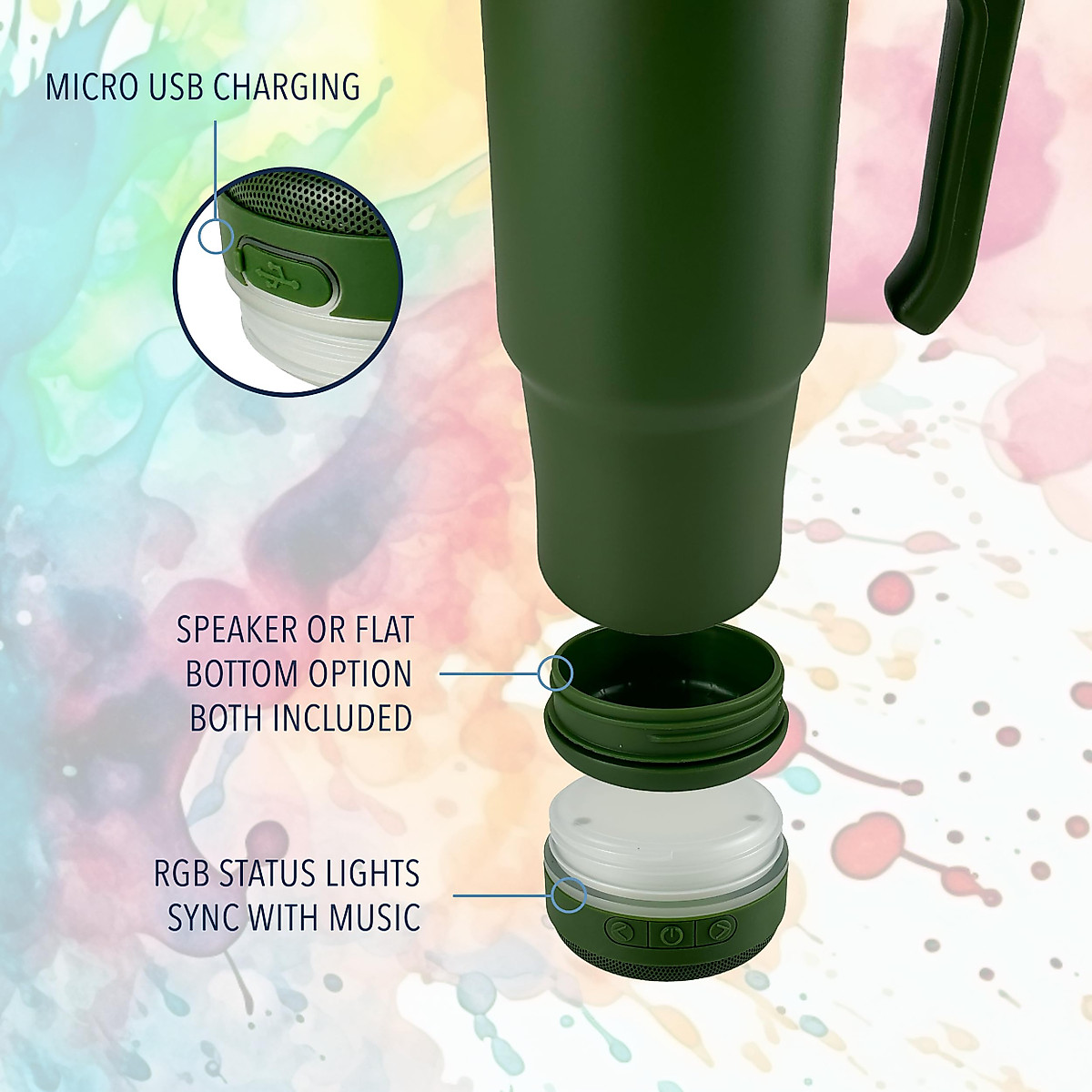 Hogg Bluetooth Speaker Tumbler - 30 oz Pink Tumbler with Handle and Built-in Speaker