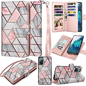Takfox Galaxy S20 FE 5G Case, for Samsung S20 Fan Edition / S20 FE 5G Wallet Case, with Credit Card Holder Slots Folio Flip PU Leather [Kickstand] Detachable Magnetic Hard Phone Case & Strap-Marble