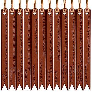 Prasacco 12 Pcs Leather Bible Bookmarks Christian Bookmarks Religious Bookmarks Inspirational Bible Verse Bookmarks for Men Women Church Gifts