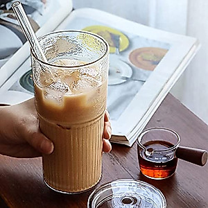 CAYOREPO 2 Packs 20 oz Glass Cups with Lids and Straws, Glass Coffee Tumbler, Tumbler Water Glass, Water Bottle, Thick Wall Glass Coffee Mug Iced Tea Cup (Clear (2Pcs 20oz))