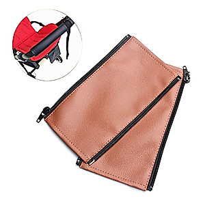 2Pcs Leather Handlebar Cover with Removable Zipper for Bugaboo Cameleon 1 2 3 Plus Pram Accessories and 2Pcs Universal Stroller Hooks for Hanging Bags and Shopping, Brown