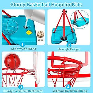 Kids Basketball Hoop Adjustable Height 2.9 ft-6.2 ft Toddler Basketball Hoop for Kids Indoor Outdoor Play Portable Basket Ball Goal Backyard Outside Toys for Boy Girl Age 2 3 4 5 6 7 8