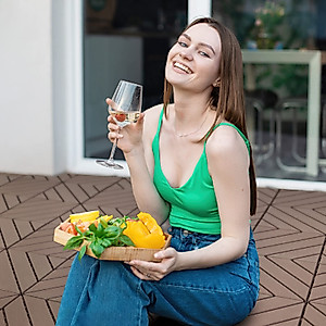 Chaoaixx Plastic Interlocking Deck Tiles,9 Pack Patio Deck Tiles Patio Deck Tiles Waterproof Outdoor Flooring, 10" x 10" Patio Floor Decking Tiles for Porch Poolside, Wood Grain Brown