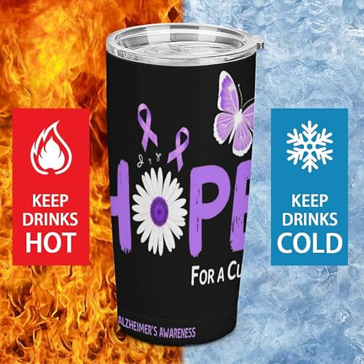 Hope for A Cure Alzheimer's Awareness 20 OZ Stainless Steel Tumbler Travel Car Coffee Mug with Straw Lid Cleaning Brush Coffee Tumbler Mug for Women Men