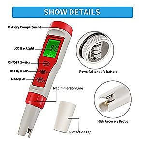 iPower pH Meter Digital 4-in-1 TDS/EC/Temp Water Tester for Pools, Ponds, Lab, Aquariums with Backlight, 2-Pack
