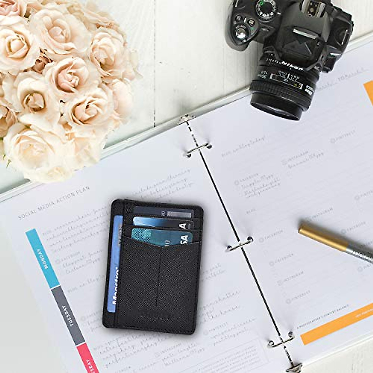 ESTALON Leather Slim Wallet & Credit Card Holder for Men & Women - RFID blocking - Minimalist Design - ID Window - Front Pocket Wallet