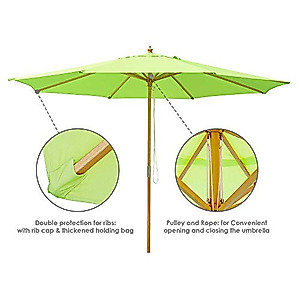 Yescom 13ft Wood Patio Umbrella 8 Ribs Outdoor Market Deck Umbrella Backyard Parasol with German Beech Bright Green