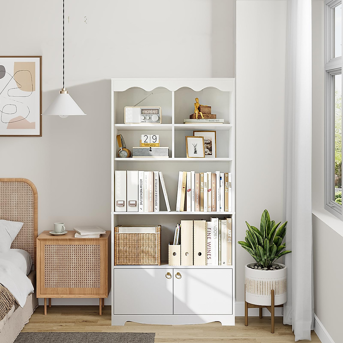 JoanKaren 63 Inches Tall Storage Cabinet, 5-Tier Bookcase, Wooden Bookshelf Storage Organizer, Freestanding Display Storage Cabinet, White Bookcase and Bookshelf for Home Office, Living Room, Bedroom