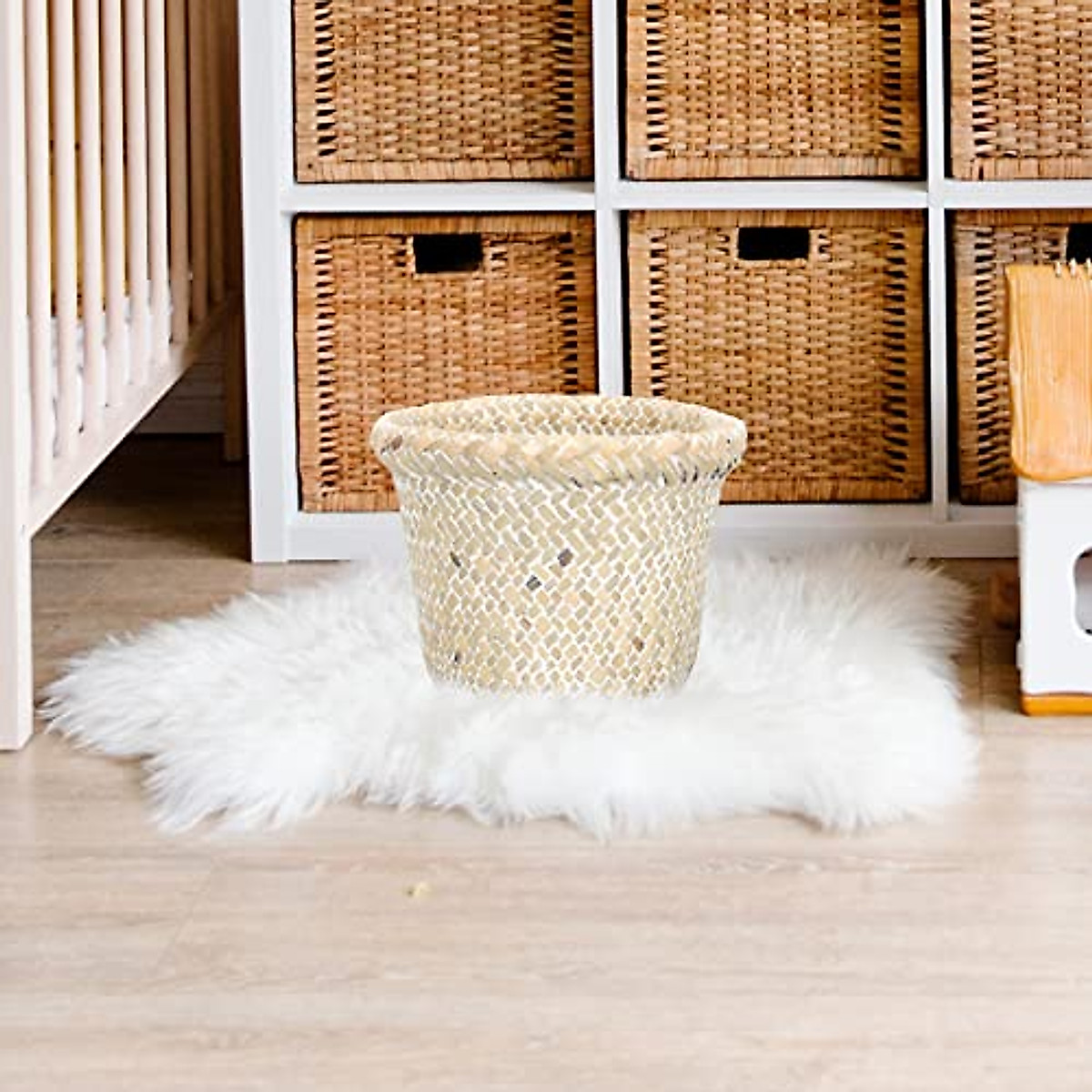 Zerodeko Woven Hamper 2pcs Rattan Trash Can Woven Water Hyacinth Wicker Waste Basket Garbage Container Bin Plant Pot Laundry Basket for Bathroom Kitchen Woven Baskets