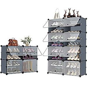 UNZIPE Shoe Rack Organizer, 48 Pairs Shoe Organizer for Closet, Stackable Covered Shoe Rack Shoes Shelves Shoe Storage Cabinet for Closet Entryway Bedroom Hallway, Premium Grey