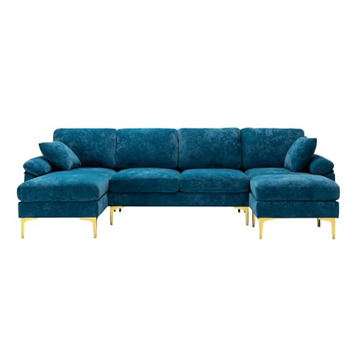 i-POOK 114.42" Polyester U Shaped Sectional Couch, 4 Seat Convertible Sofa with Removable Ottoman and 6.3" Thick Soft Cushion, Deep Seat Comfy Couches for Living Room, Teal Blue