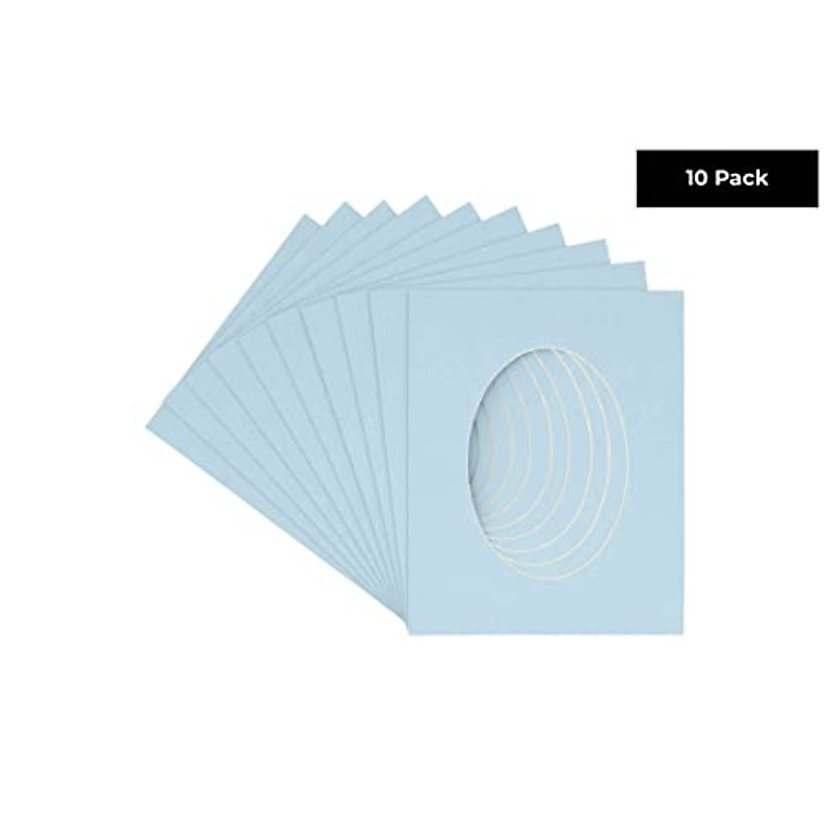 CountryArtHouse Baby Blue Acid Free 8.5x11 Oval Picture Frame Mat with White Core Bevel Cut for 7x10 Pictures - Fits 8.5x11 Frame - Pack of 10 Matboards