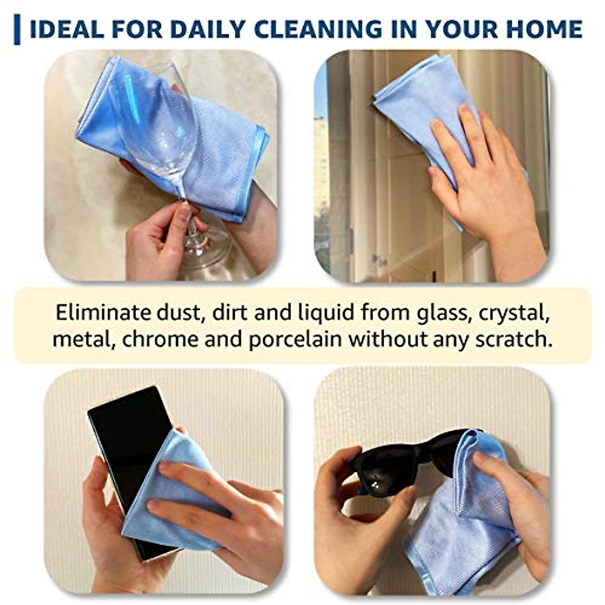 Silver Star Glass & Window Microfiber Cleaning Cloth – Reusable, Soft, Lint-Free, Streak-Free, Scratch-Free (Light Blue, 16" x 16", 6Pack)