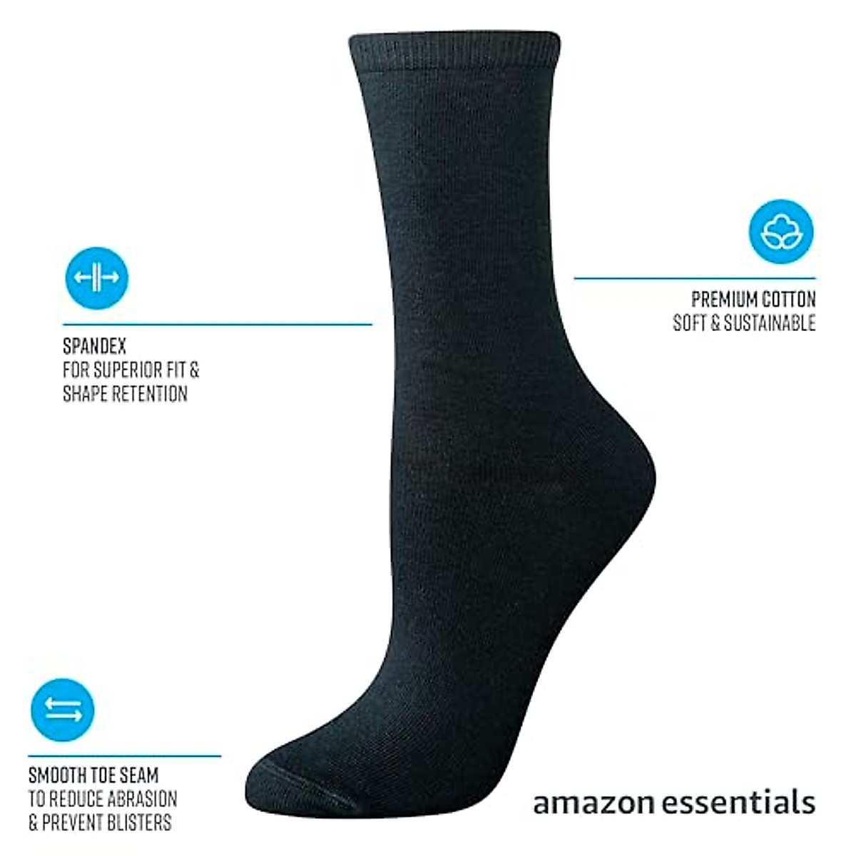 Amazon Essentials Women's Casual Crew Socks, 6 Pairs, Black, 8-12