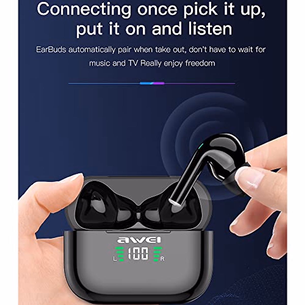 AWEI T29P Earbuds Wireless Bluetooth, Bluetooth 5.3 Noise Cancelling Headphones True Wireless IPX6 Waterproof Stereo in-Ear Earphones with Built-in Microphone (Black)