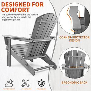 OLYMSOLD Folding Adirondack Chair Set of 2, Plastic Adirondack Chairs Wood Texture, Fire Pit Chairs for Outside, Weather Resistant Composite Adirondack Chair with Cup Holder
