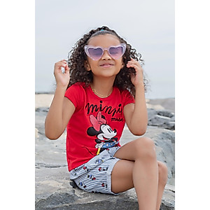 Disney Minnie Mouse Infant Baby Girls Graphic T-Shirt and Shorts Outfit Set Red/Light Blue 18 Months