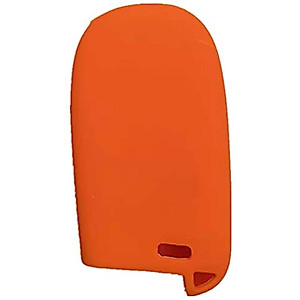 RUNZUIE Silicone Keyless Entry Remote Key Fob Cover Case Fit for Jeep Grand Cherokee Dodge Challenger Charger Dart Durango Journey Chrysler 200 300 (Orange 5 Buttons)