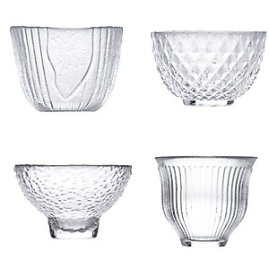 Rikyo 6 Pcs Sake Tea Cups,Heat Resistant Glass Teacup,Mini Espresso Cups,Kung Fu Tea Set,Small Chinese Tea Cup,50ml 1.69 Oz No Handles,Handmade Japanese Cold Sake Sushi Wine Tea Cup