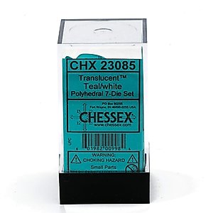 DND Dice Set-Chessex D&D Dice-16mm Translucent Teal and White Plastic Polyhedral Dice Set-Dungeons and Dragons Dice Includes 7 Dice - D4 D6 D8 D10 D12 D20 D%, Various (CHX23085)