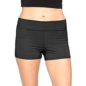 STRETCH IS COMFORT Women's Foldover Yoga Shorts Black Large