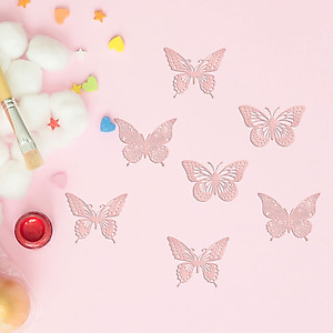 Gyufise 36 Pack Rose Gold Glitter 3D Butterfly Cupcake Toppers Hollow Butterfly Cake Decorations for Birthday Wedding Fairy Party Butterfly Wall Sticker Decal for Background Wall Decoration