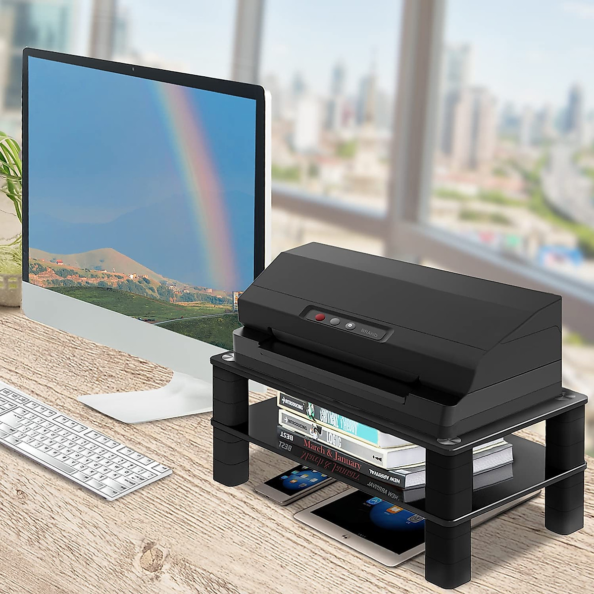 TAVR Monitor Stand Riser, 2 Tier Monitor Stand with Storage Organizer and Adjustable Height for Computer Laptop PC Printer Screen, Black