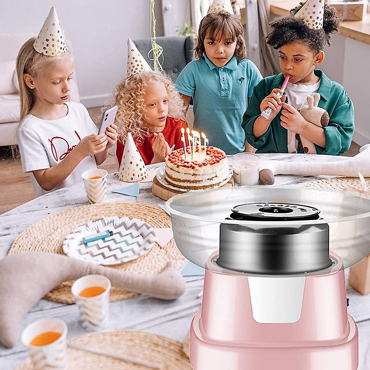 WLL-DP Mini Cotton Candy Machine, Portable Household Candy Floss Maker, for Birthday Festival Family Party Homemade Sweets Chic Gift