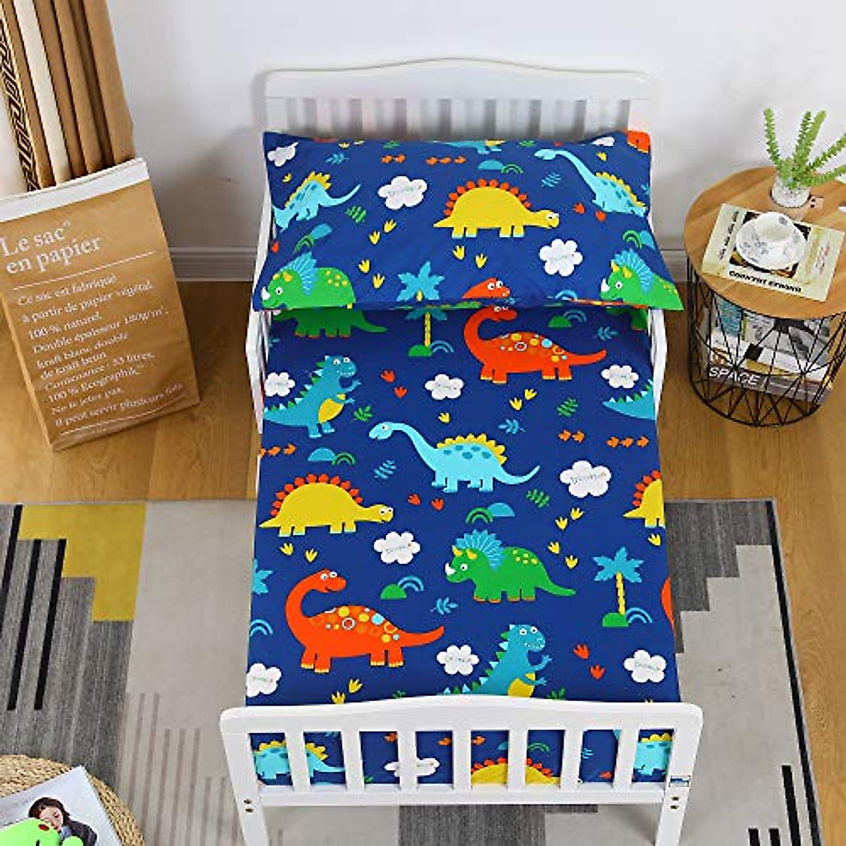 Cloele Toddler Bedding Set Dinosaur - Kids Bed Set 2 Piece Toddler Bed Sheet Set - Includes Fitted Sheet and Reversible Pillowcase - 100% Polyester Soft Baby Bedding Sheet & Pillowcase for Boys
